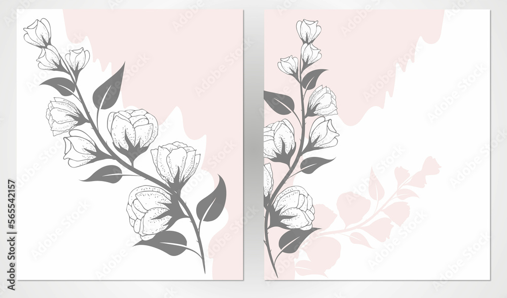 Stylized floral invitation, template with place for text. Hand-drawn ...