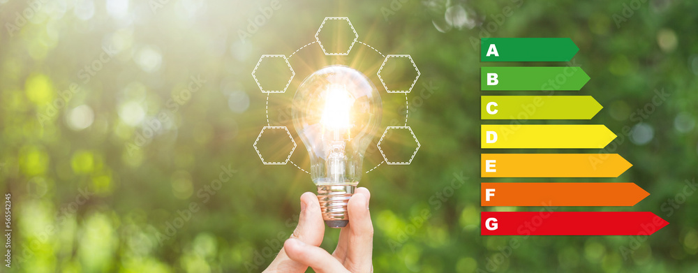 Energy efficiency concept with energy rating chart diagram. Energy ...