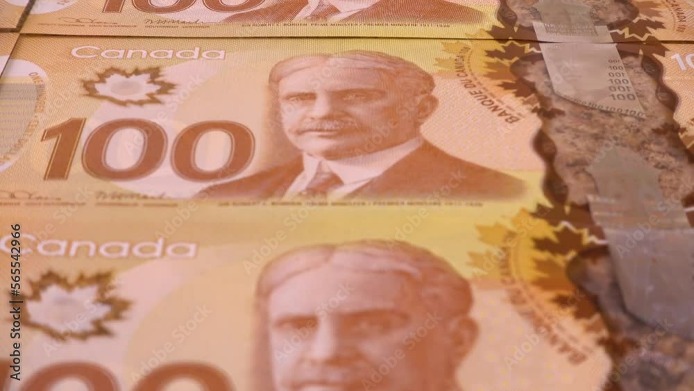 Canadian 100 dollar polymer banknotes with a portrait of Robert Borden ...