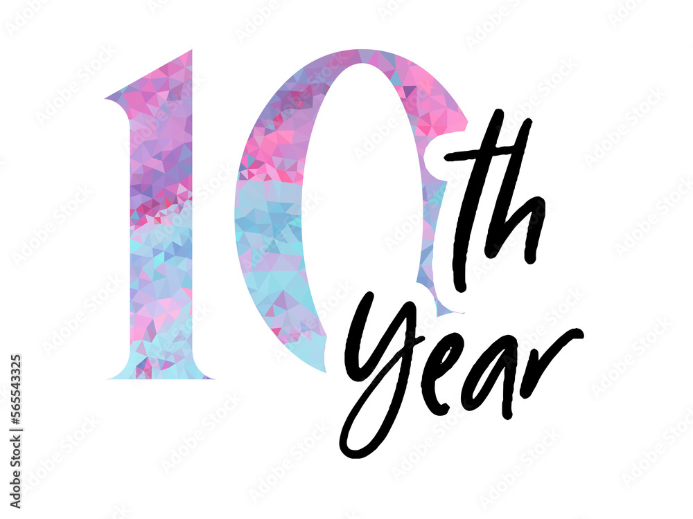 10 ten years anniversary. Vector triangular digits with white ...