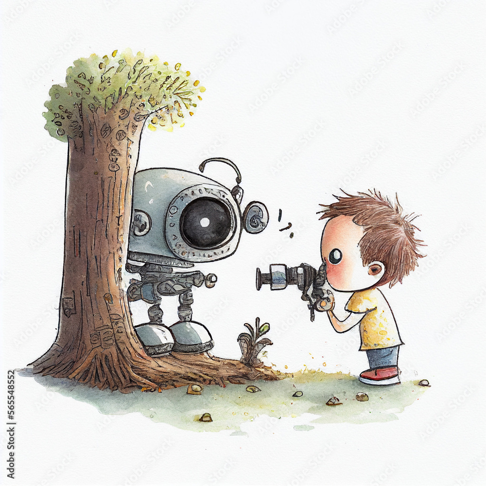 "Little Genius: The Future of AI" cartoons, funny watercolor painting ...