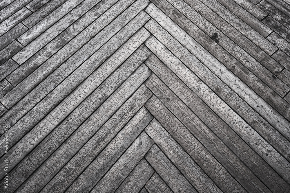 Building facade made of burnt wooden boards . Sho Sugi Ban Yakisugi is ...