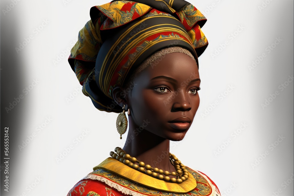 Beautiful female from Republic of Congo in traditional clothes, created ...