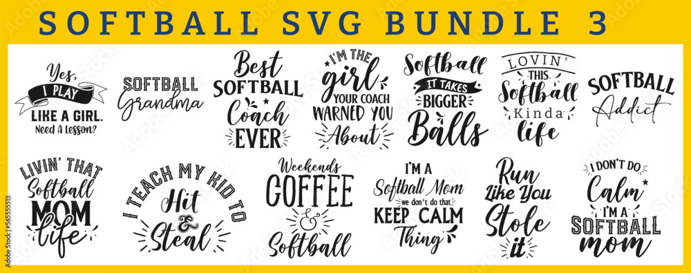 Softball SVG Bundle: Hand-Drawn Hand-Lettering Typography Quotes and ...