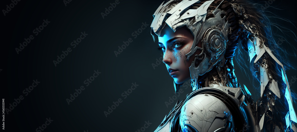 Cyborg robot android girl with blue eyes in an empty background created ...