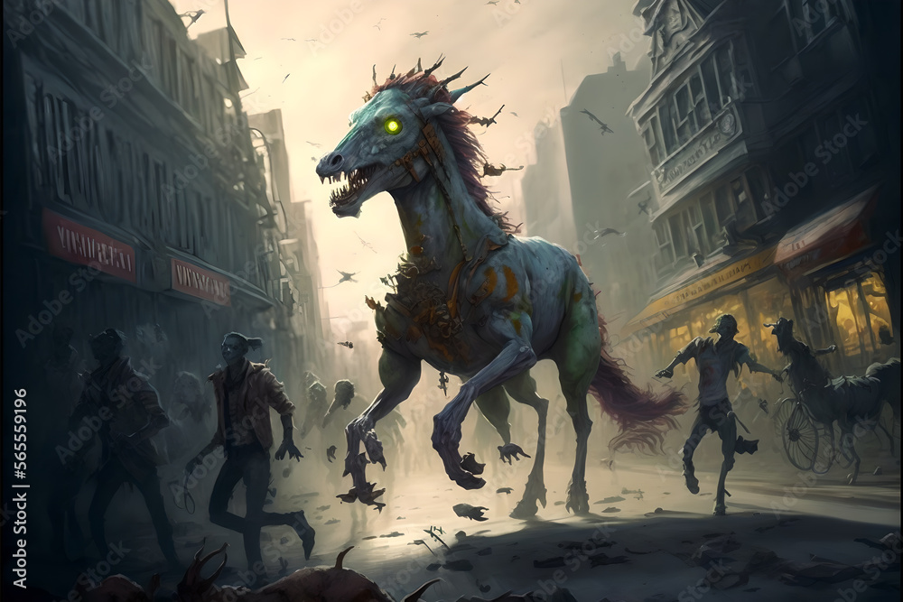 Crazed zombie mutated horses and other alien animals rage in a stampede ...