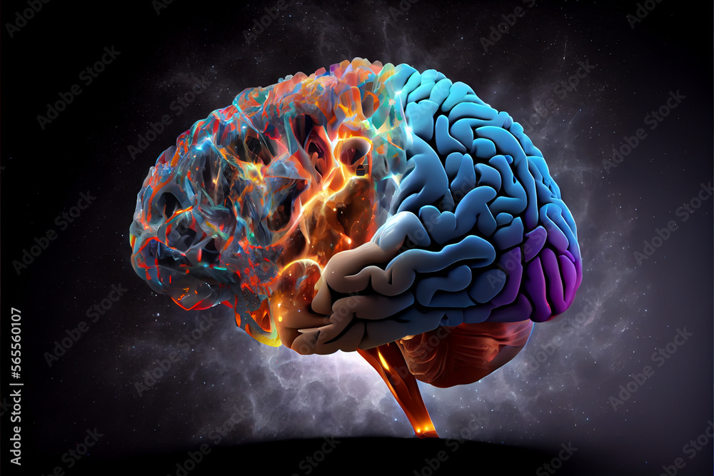 Beautiful abstract illustrations human brain anatomy and nebula dust ...