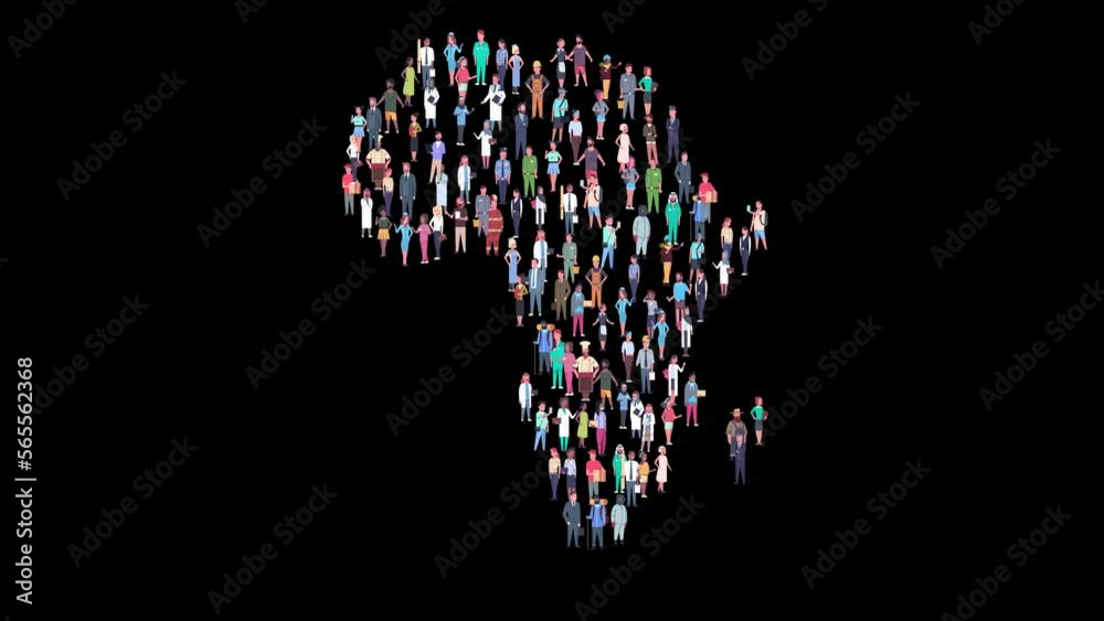 Large Crowd of Different People Standing Together in a Shape of Africa ...