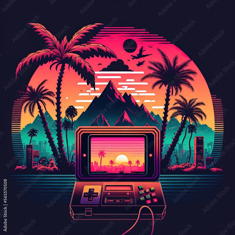 Vintage video game console illustration, 16-bit, retro 80s and 90s ...