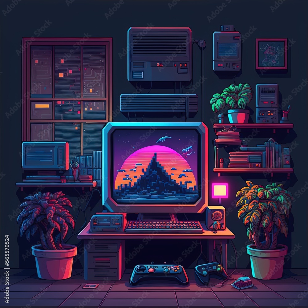 Vintage video game console illustration, 16-bit, retro 80s and 90s ...