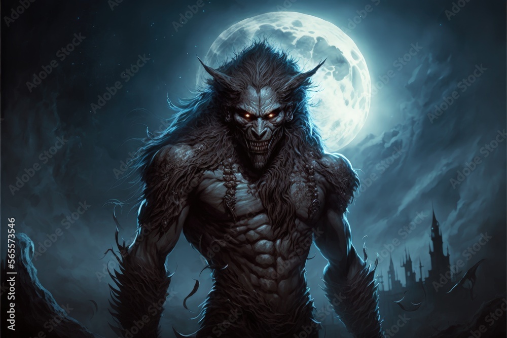 Werewolf warrior illustration in the night, anime manga style ...