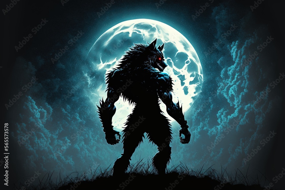 Werewolf warrior illustration in the night, anime manga style ...