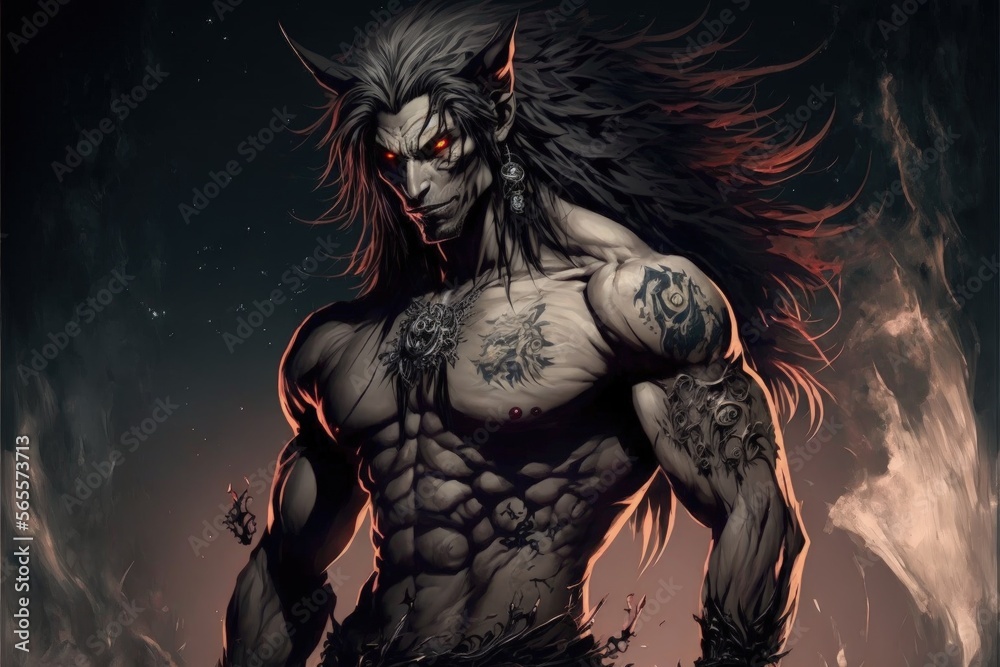 Werewolf warrior illustration in the night, anime manga style ...