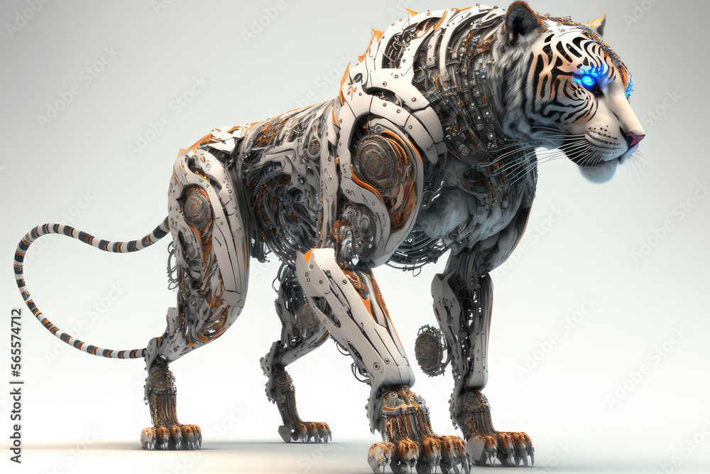 A cyborg tiger super detailed 3D. Generative AI. Stock Illustration ...