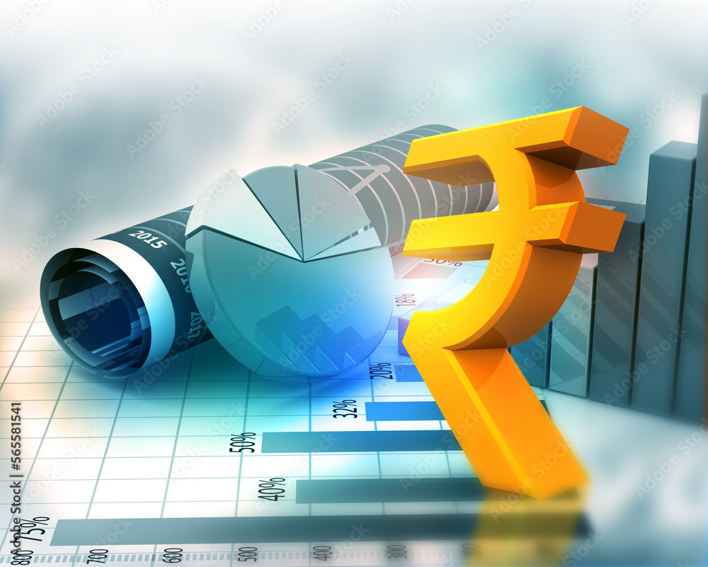 Indian rupee symbol with business chart. 3d illustration. Stock ...