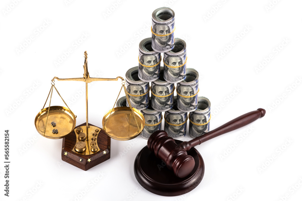 Conceptual plot about corrupt justice with scales, judge gavel and ...