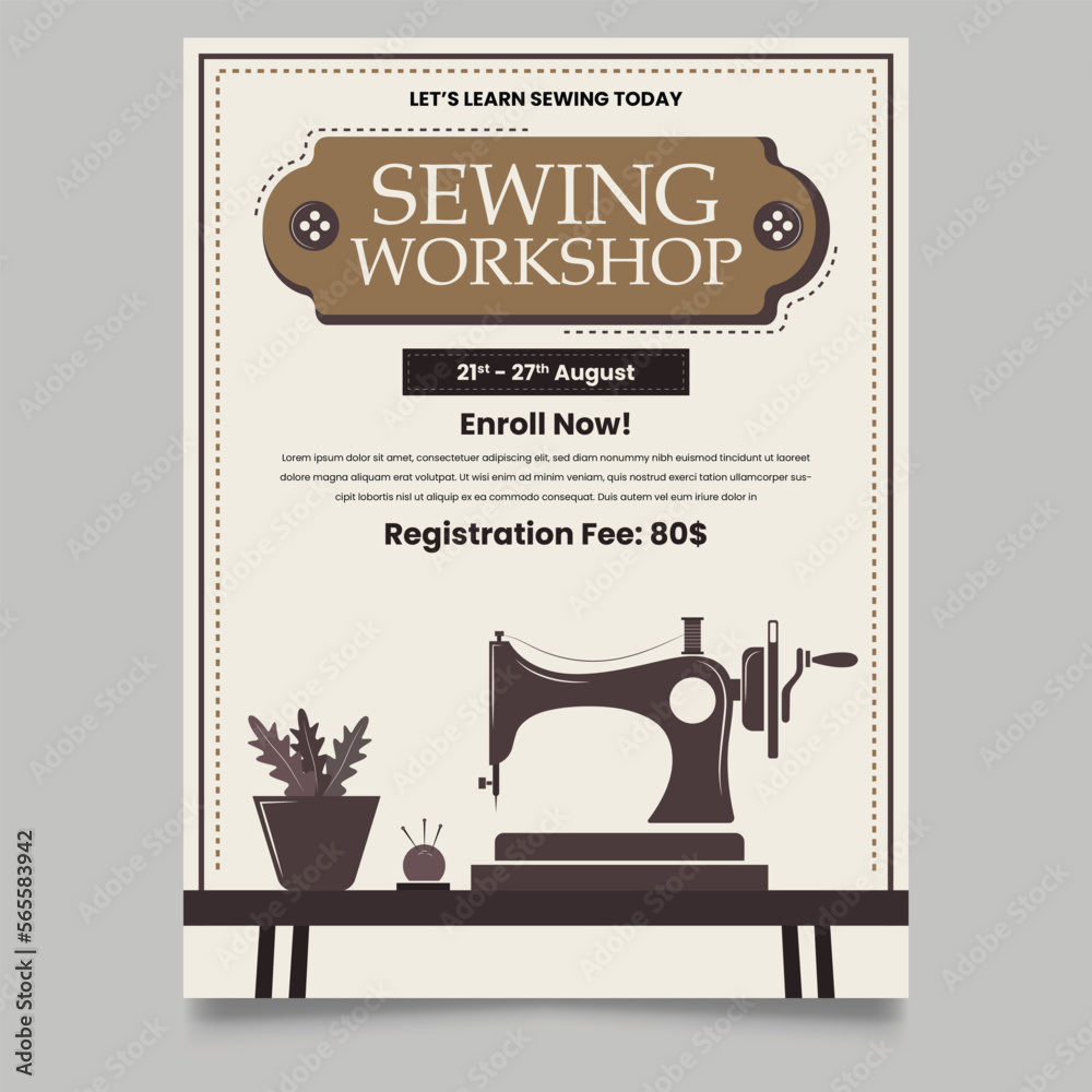 Vetor de sewing machine flyer design cover template do Stock | Adobe Stock