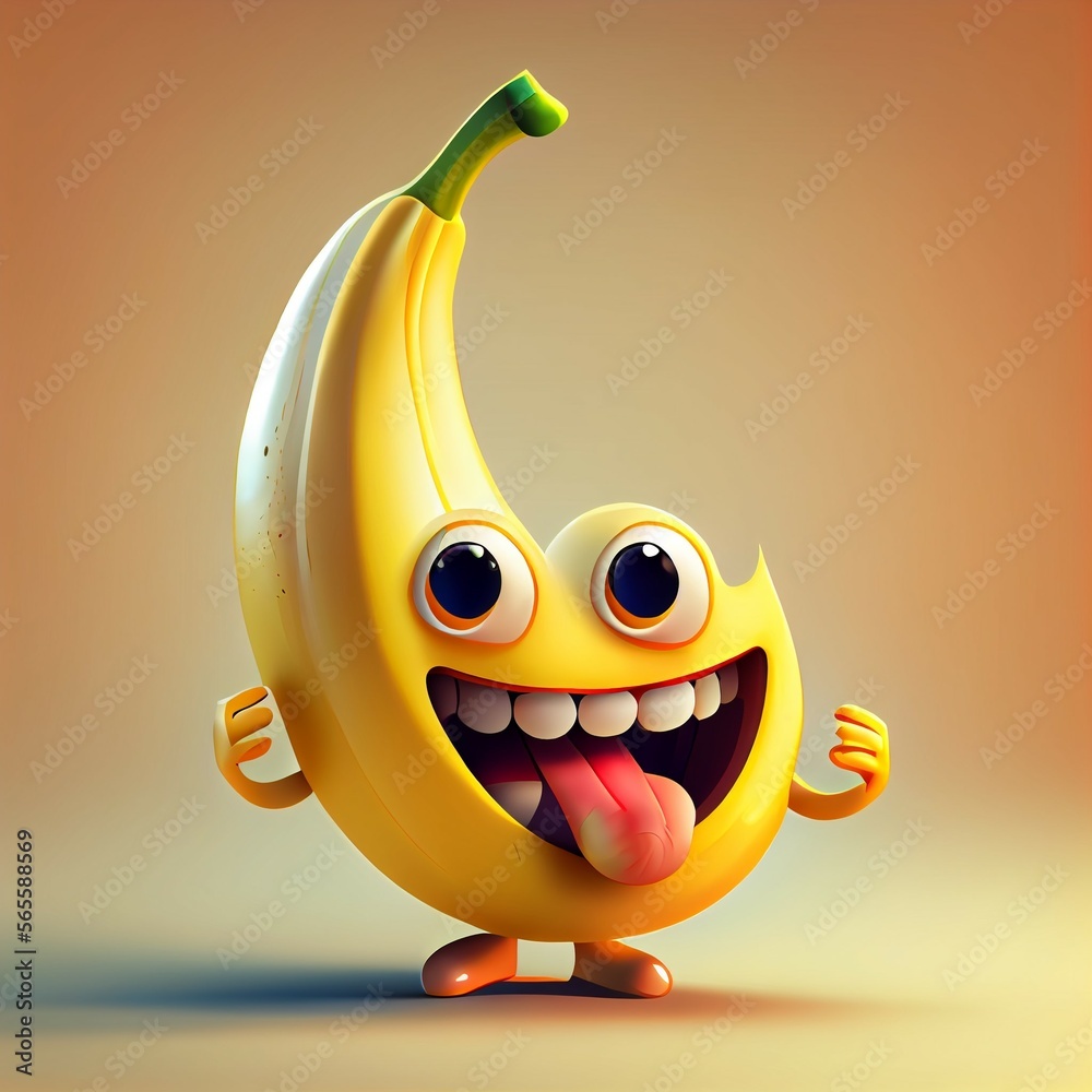 Cute Happy Banana cartoon Character, Generative AI. Digital Art ...