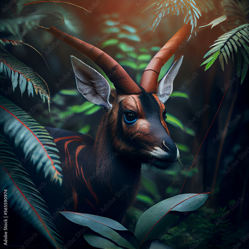 saola unique animal illustration in jungle.generative AI technology ...