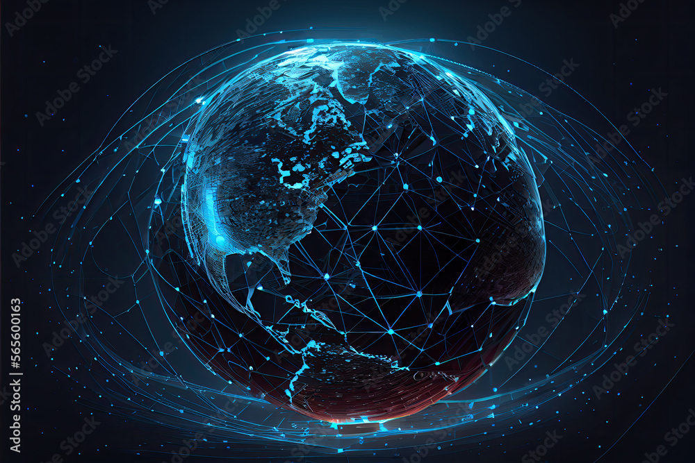 Plexus structure of lines and nodes around blue earth sphere ...