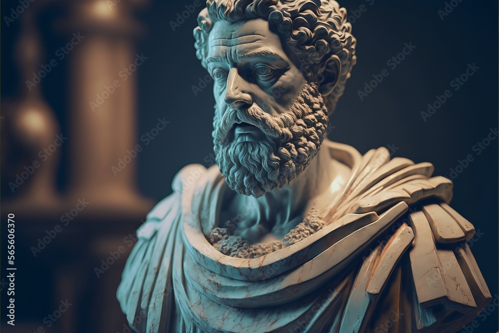 Roman General, Philosophy, Statue. Post-produced generative AI digital ...