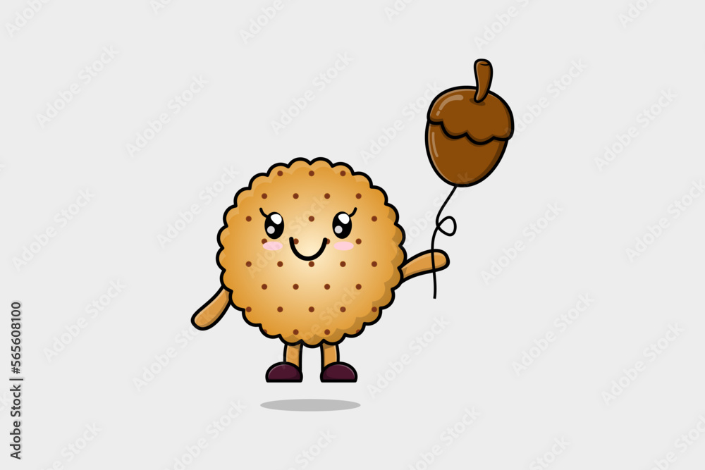 Cute cartoon Cookies floating with balloon cartoon vector illustration ...