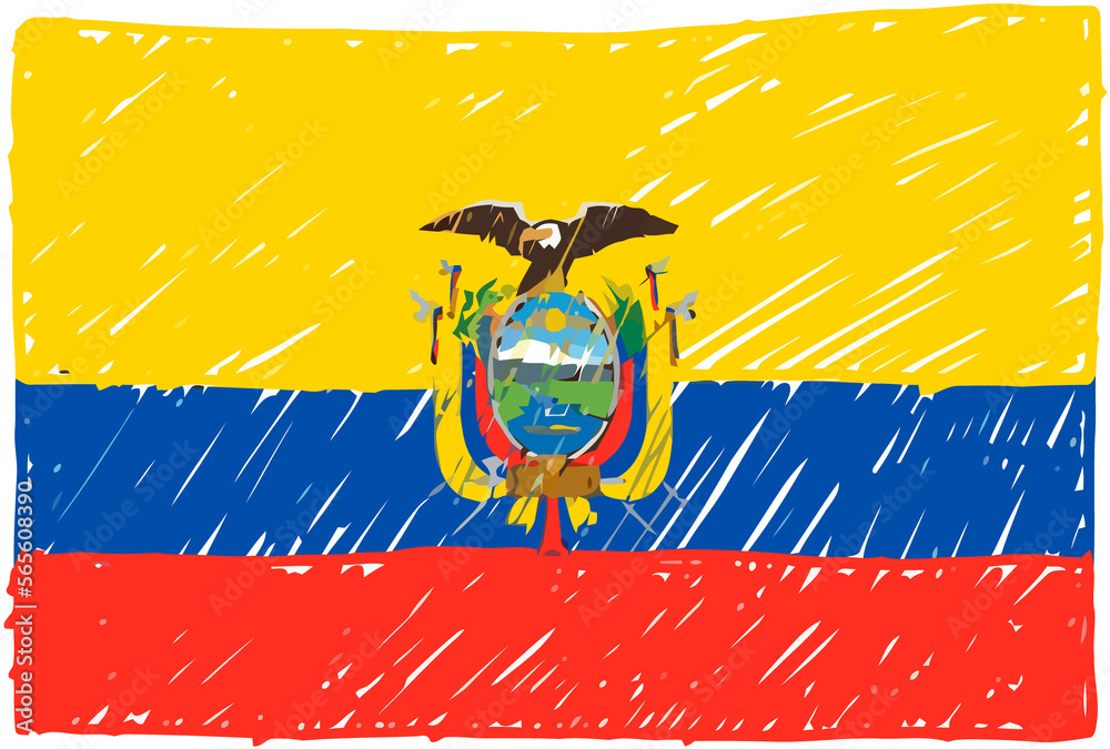 Ecuador National Country Flag Pencil Color Sketch Illustration with ...
