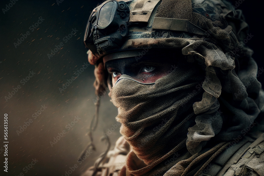Army soldier in Combat Uniforms with assault rifle, plate carrier and ...