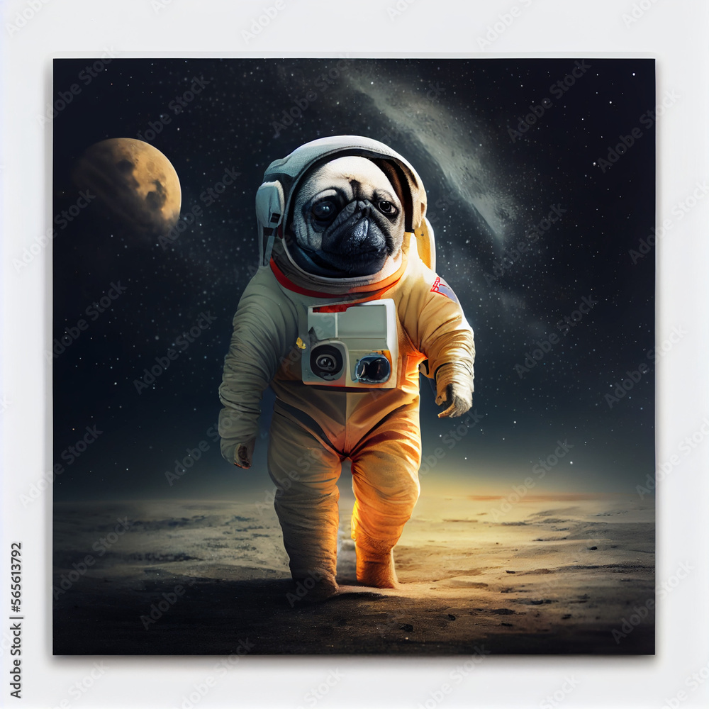 ภาพประกอบสต็อก UM PUG USANDO ROUPAS DE ASTRONAUTA (ASTRONAUT PUG ...