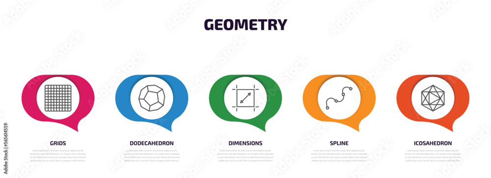 geometry infographic element with outline icons and 5 step or option ...