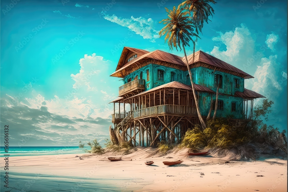 Tropical Beach Hut Wallpaper