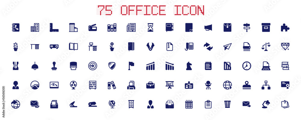 75 Office icon collection, office supplies industry. Including address ...