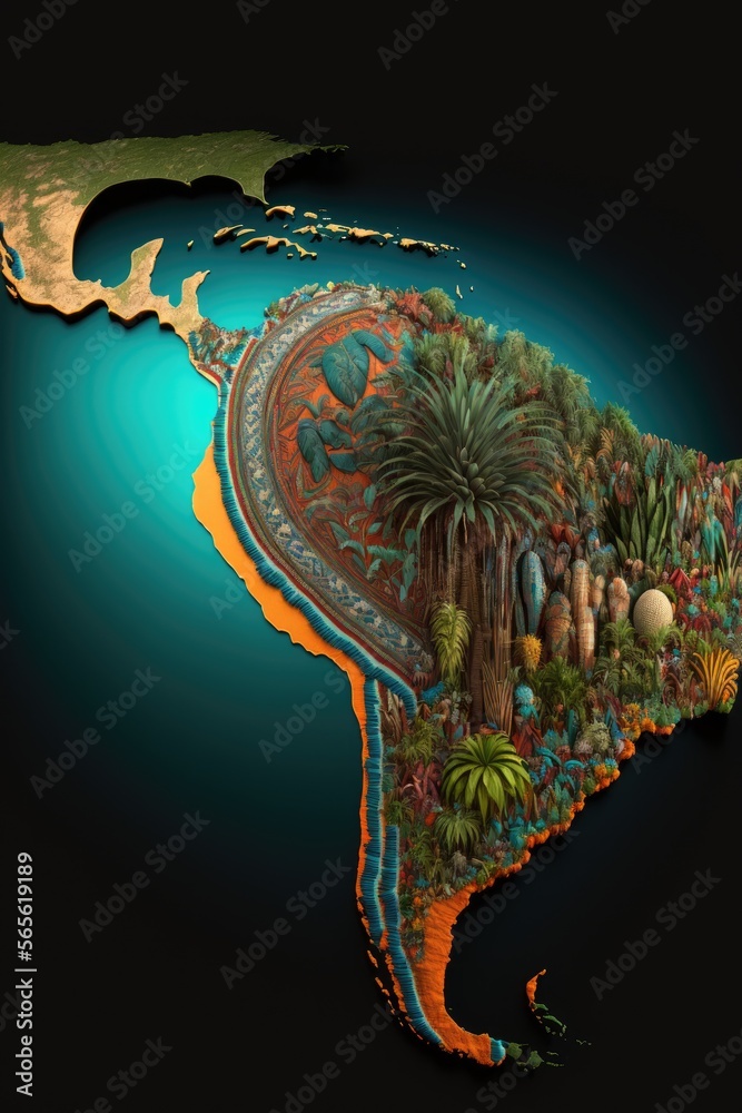 Tribal south america, south america with tribal pattern on map, created ...