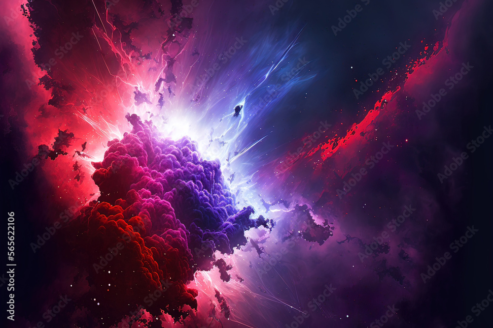 Space explosion red and blue neon, bright flashes, space nebula, starry ...