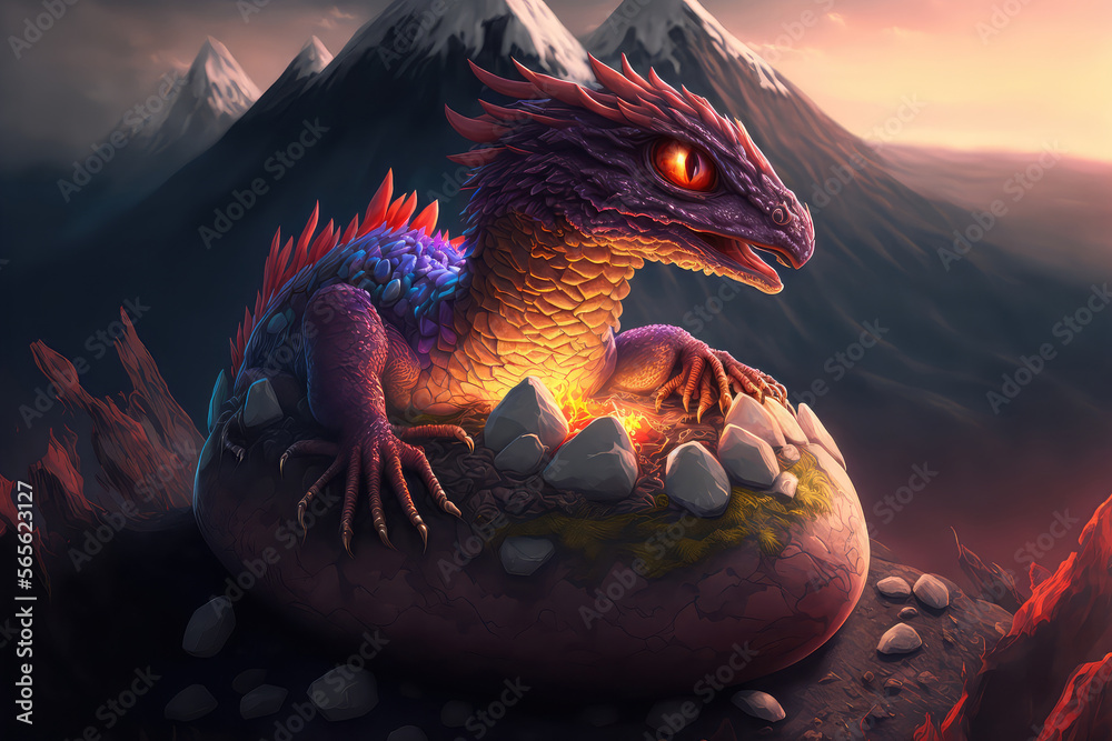 Baby dragon in a morning, the epic battle evil concept art (ai ...