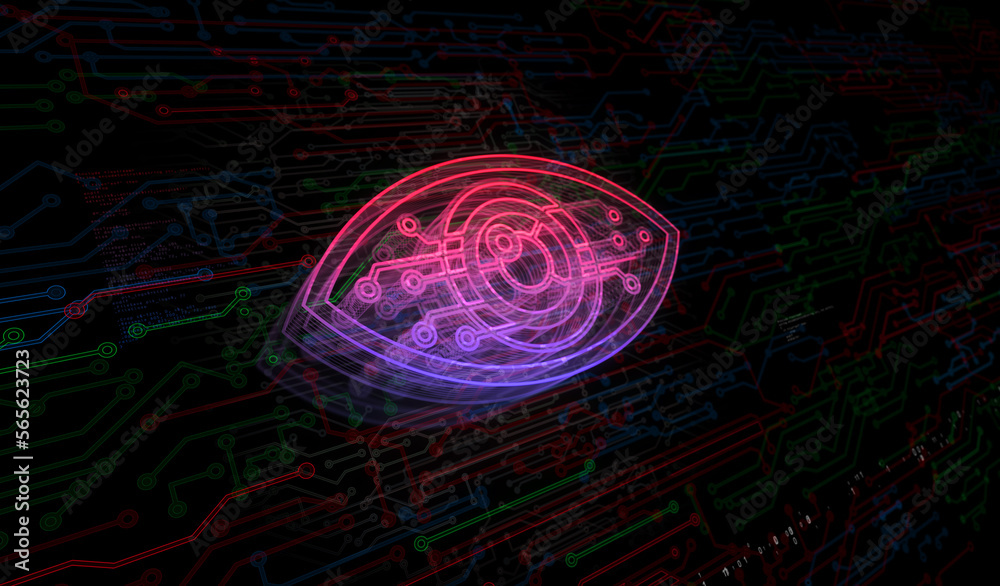 Cyber eye espionage big brother and hacking symbol digital concept 3d ...