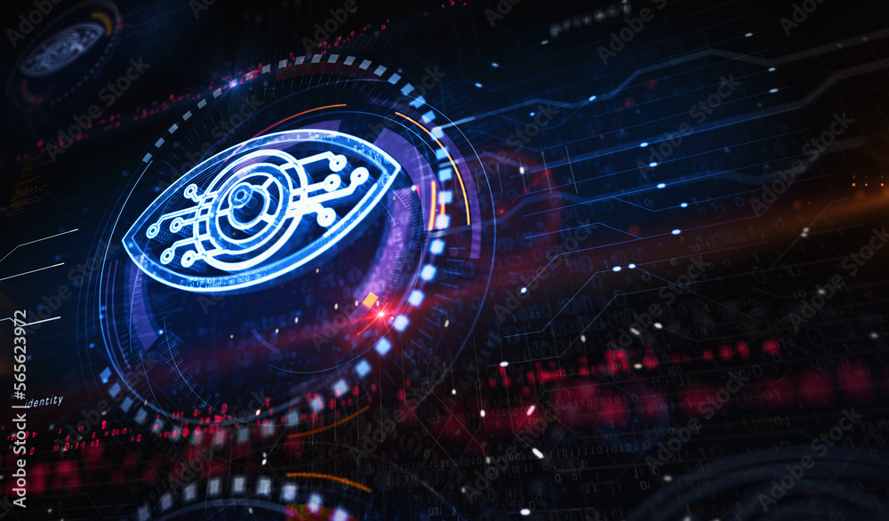 Cyber eye espionage big brother and hacking symbol digital concept 3d ...