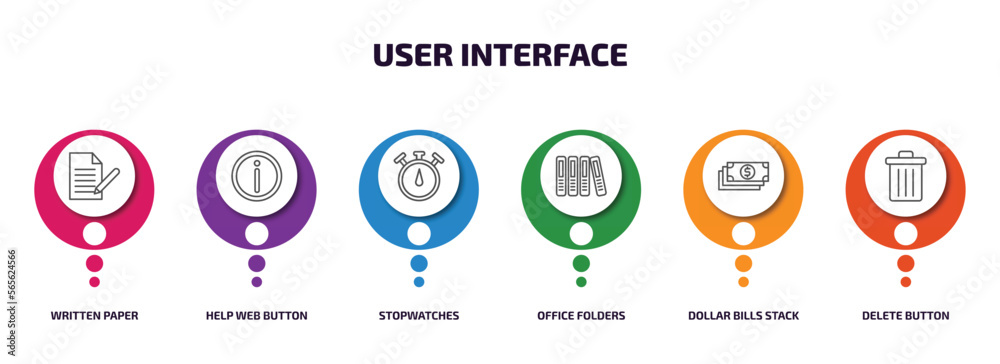 user interface infographic element with outline icons and 6 step or ...
