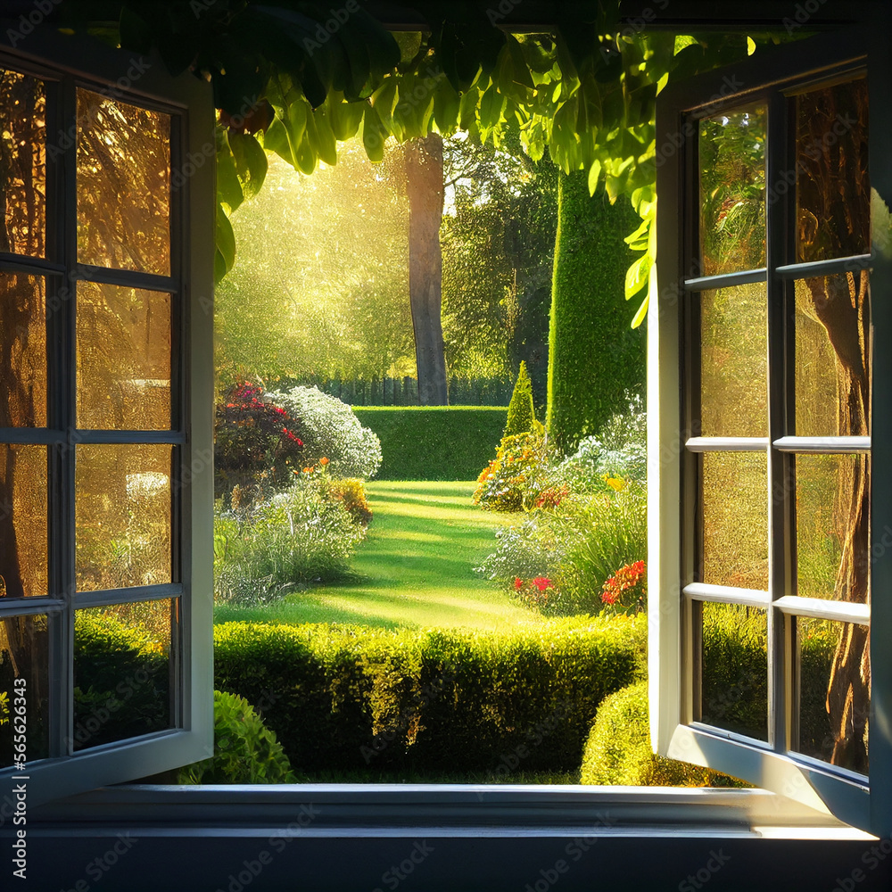 view from the window in the body of water and the tree in summer Stock ...