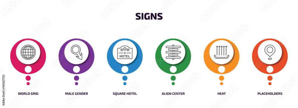 signs infographic element with outline icons and 6 step or option ...