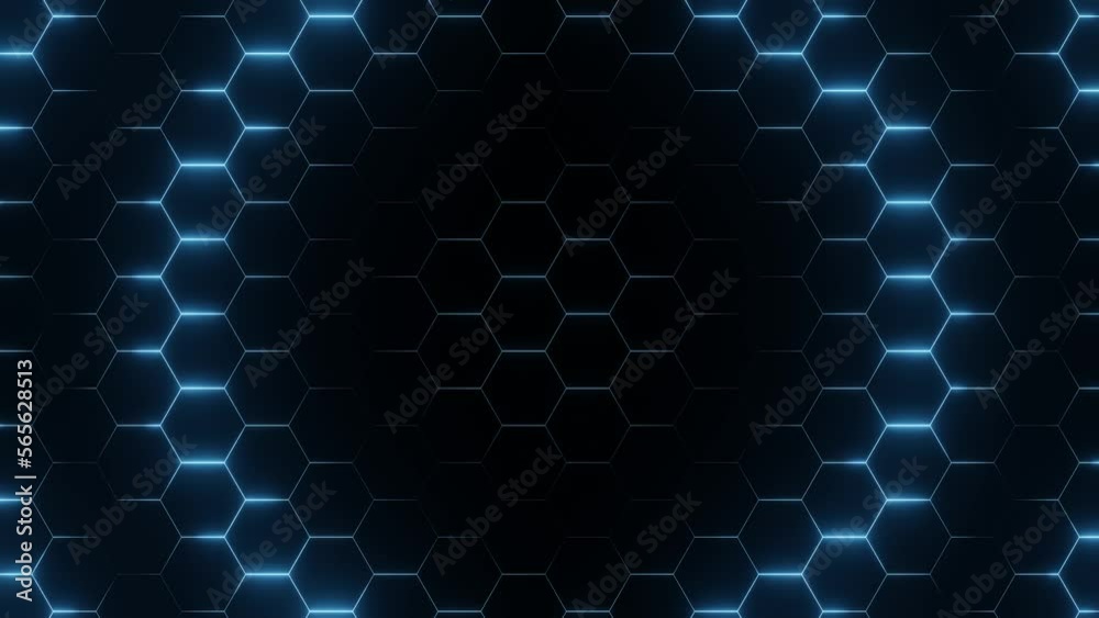 Abstract Futuristic Hexagons, 4K Surface Motion Background Loop, Sci-fi technology, Blue Neon ...