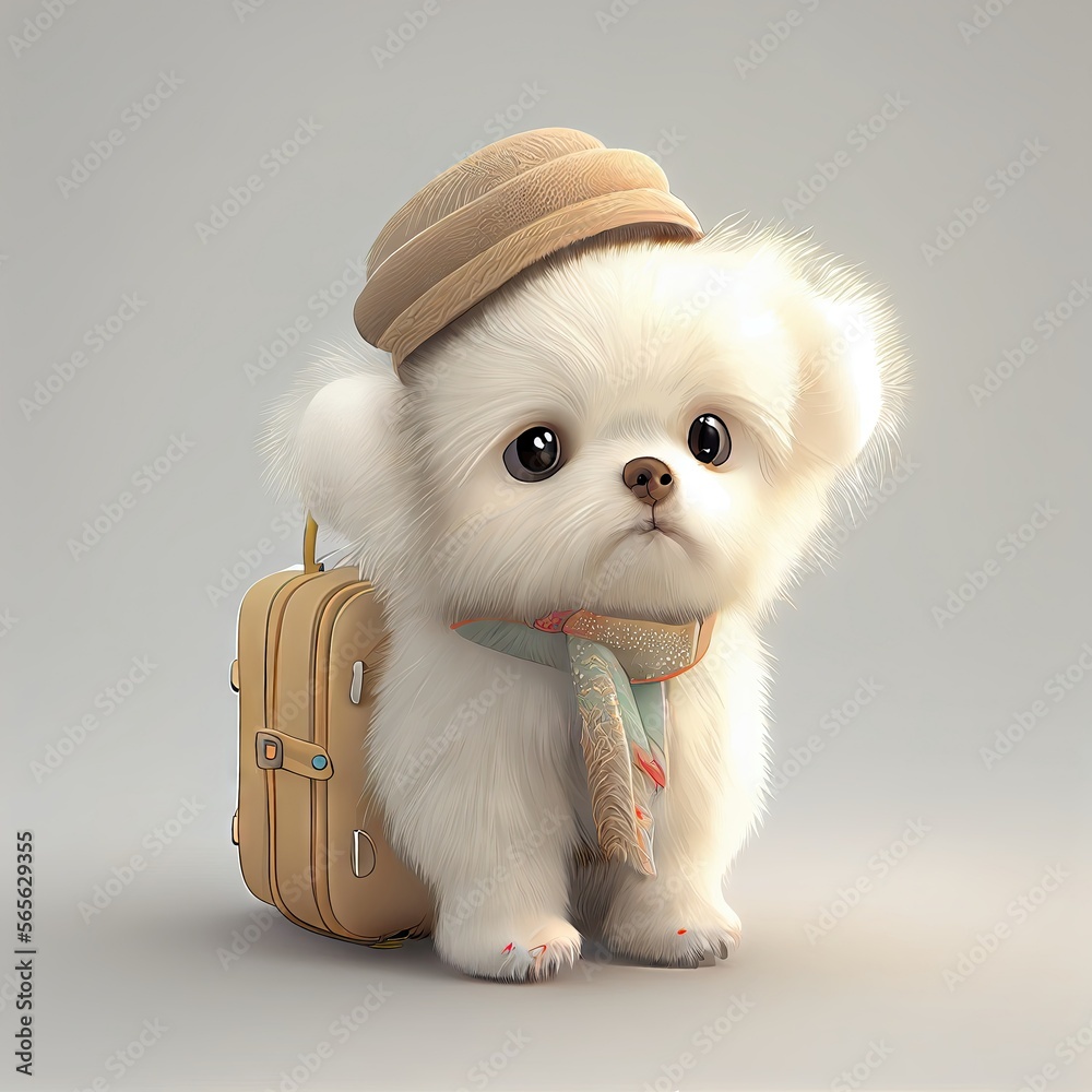 Cute dog animal traveler with suitcase- Generated by Generative AI ...