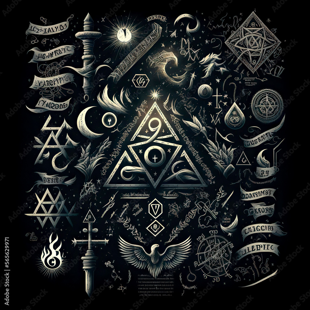 Magic symbols runes and spells. Witchcraft of a witch. Esoteric ...