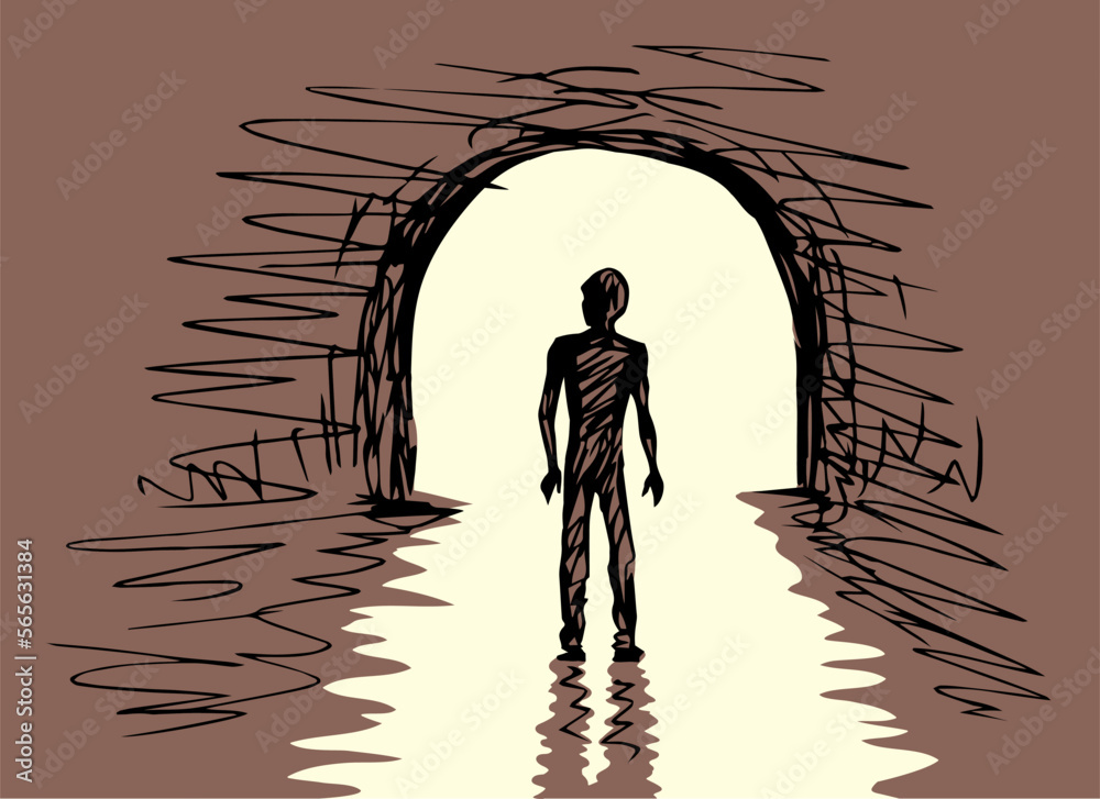 A man walks in a tunnel. Vector drawing Stock Vector | Adobe Stock