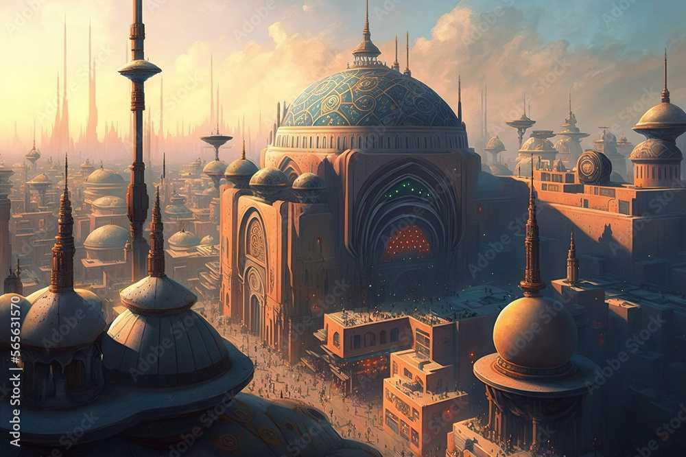 Sci-fi movie fantasy city building with outer star architecture from ...