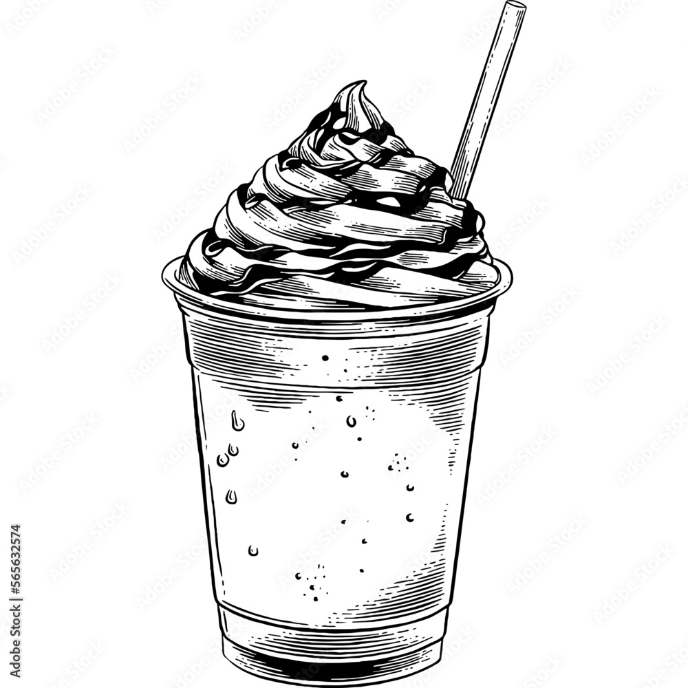 Hand drawn Frappe or Frappuccino Coffee Drink Sketch Illustration Stock ...