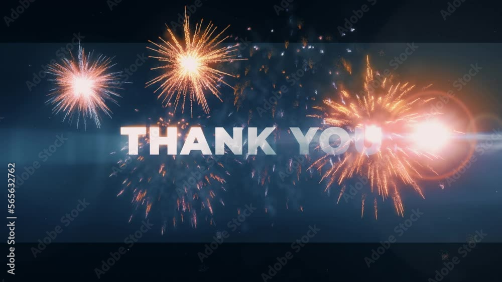 Thank You effect text with fireworks and flare light burst Cinematic ...