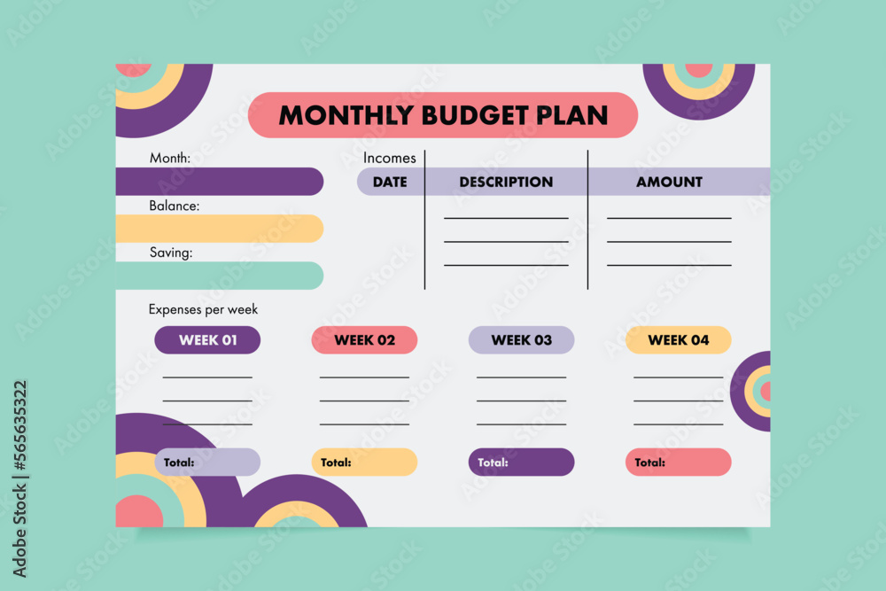 Budget planner template vector. Colorful Monthly budget planner ...