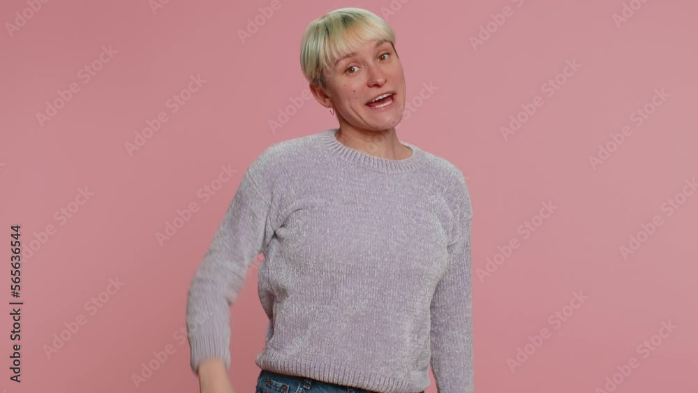 Knock Knock Who Is There Confused Clueless Millennial Woman With Short