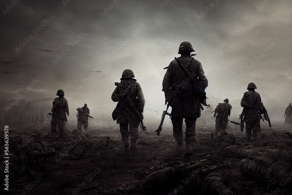 Splendid art of apocalyptic ruined landscape devastated by war ...